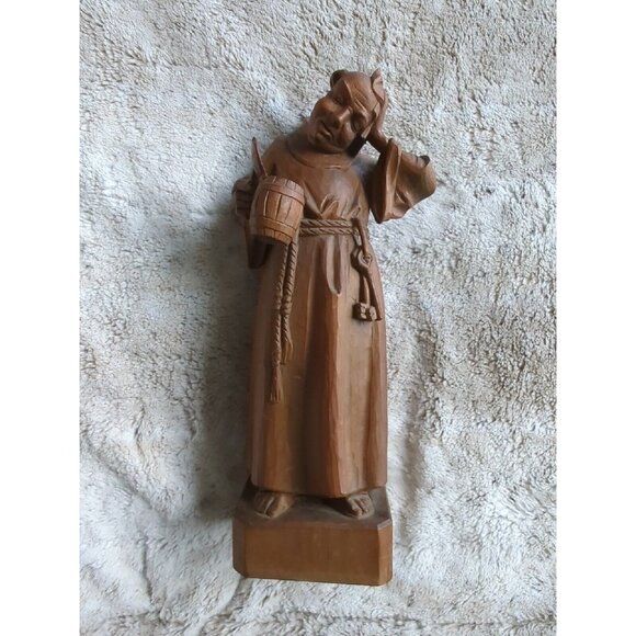 Accents | Vtg 16 Wood Hand Carved Beer Drinking Monk Friar Abbot Figure ...